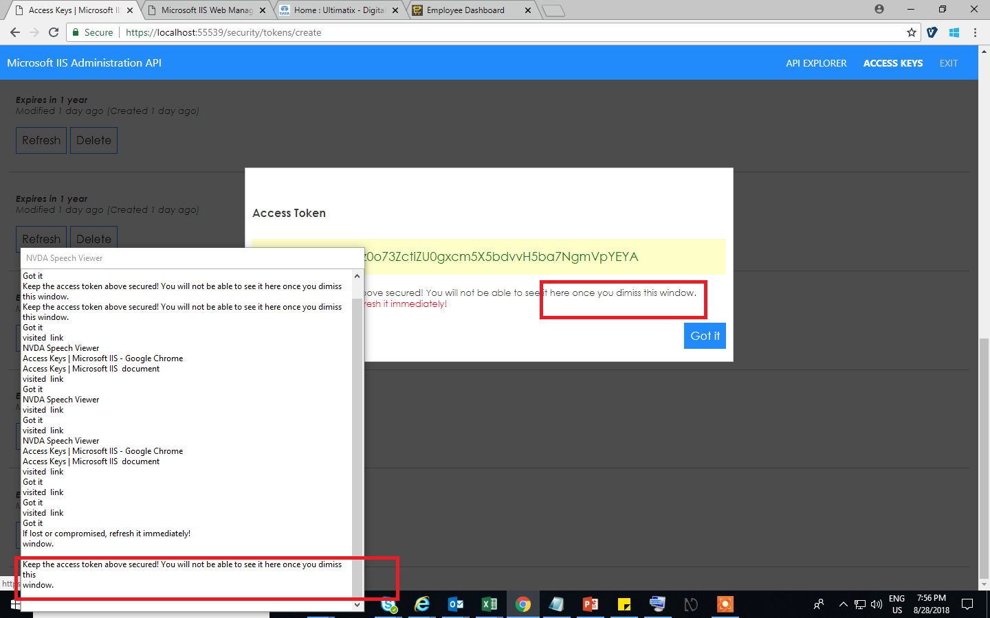 [Accessibility] A11y_Manage.IIS.Net_Access Token_Screen Reader: NVDA is reading whole sentence ...