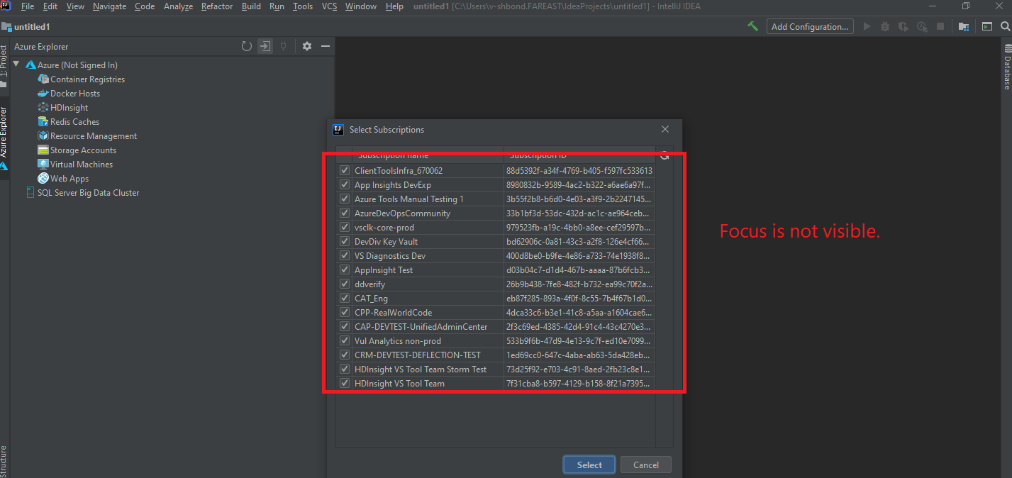 [Accessibility]A11y_ Java Tooling for IntelliJ/Eclipse_ Select Subscriptions_ Keyboard: Keyboard ...