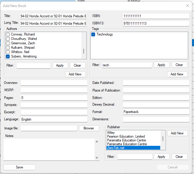 Information from previously added book appears in pre-populated forms ...