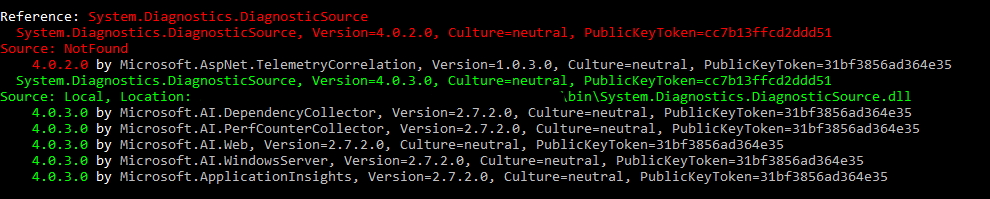 System.Diagnostics.DiagnosticSource.dll out of date, not compatible ...