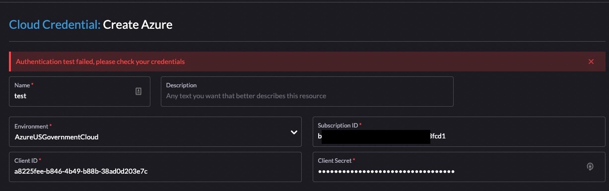 [BUG] AzureGov Cloud Credentials fail to create · Issue #39041 · rancher/rancher · GitHub