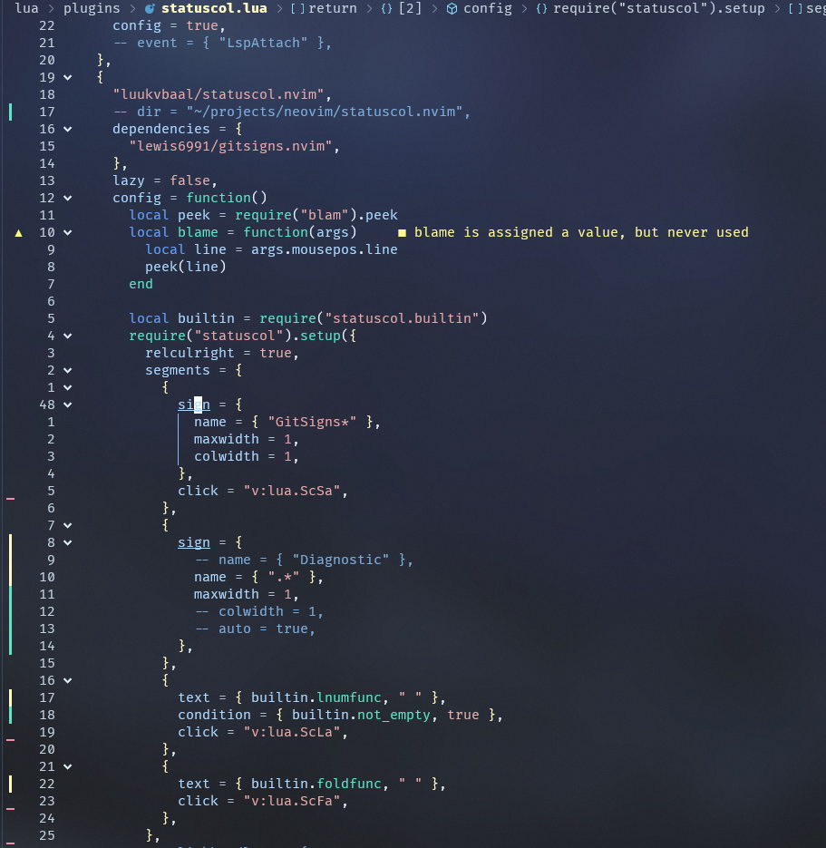 Click handlers not working on nightly · Issue #43 · luukvbaal/statuscol.nvim · GitHub