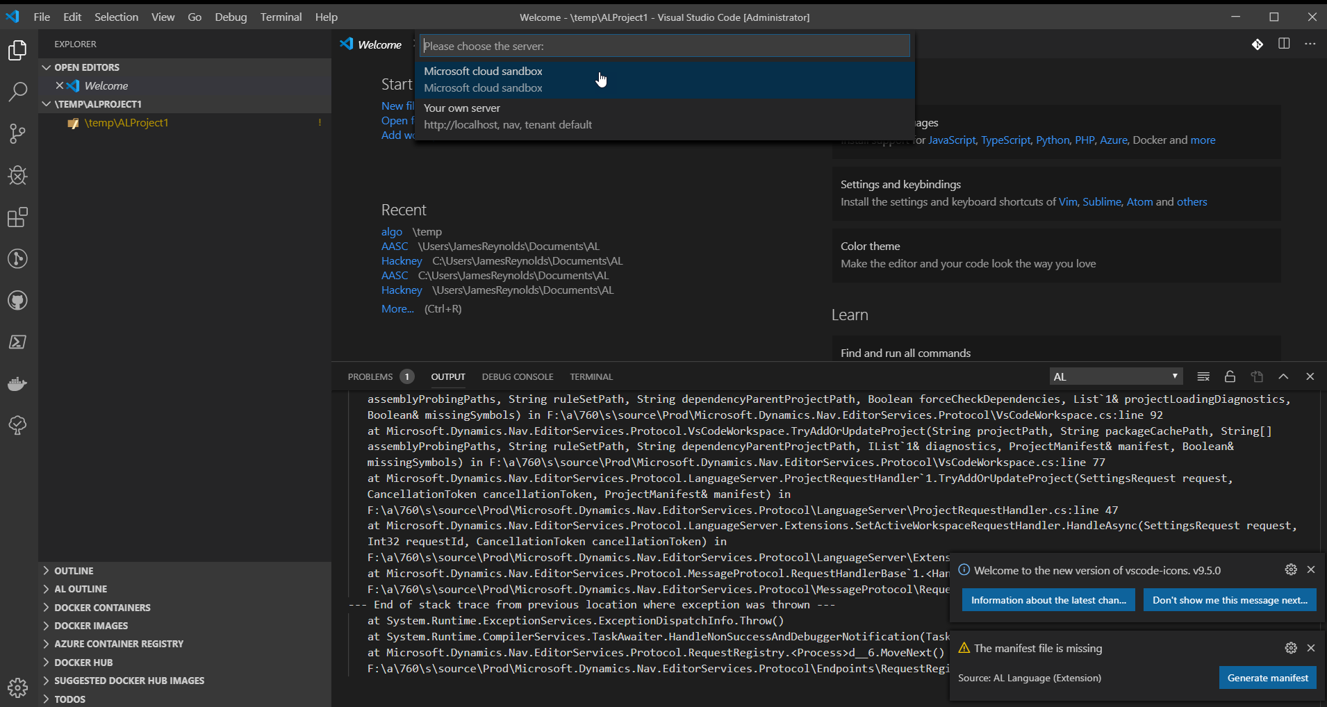 AL:GO! Creates Folder but returns error - Can not resolve workspace ...