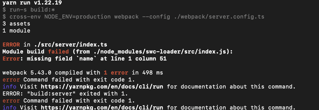 Replacing Babel With Swc In Webpack 5 Giving Internal Error `error Missing Field Name At Line 