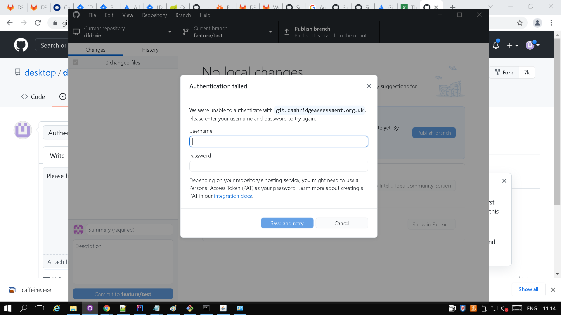 Authentication error while publishing branch using Github Desktop ...