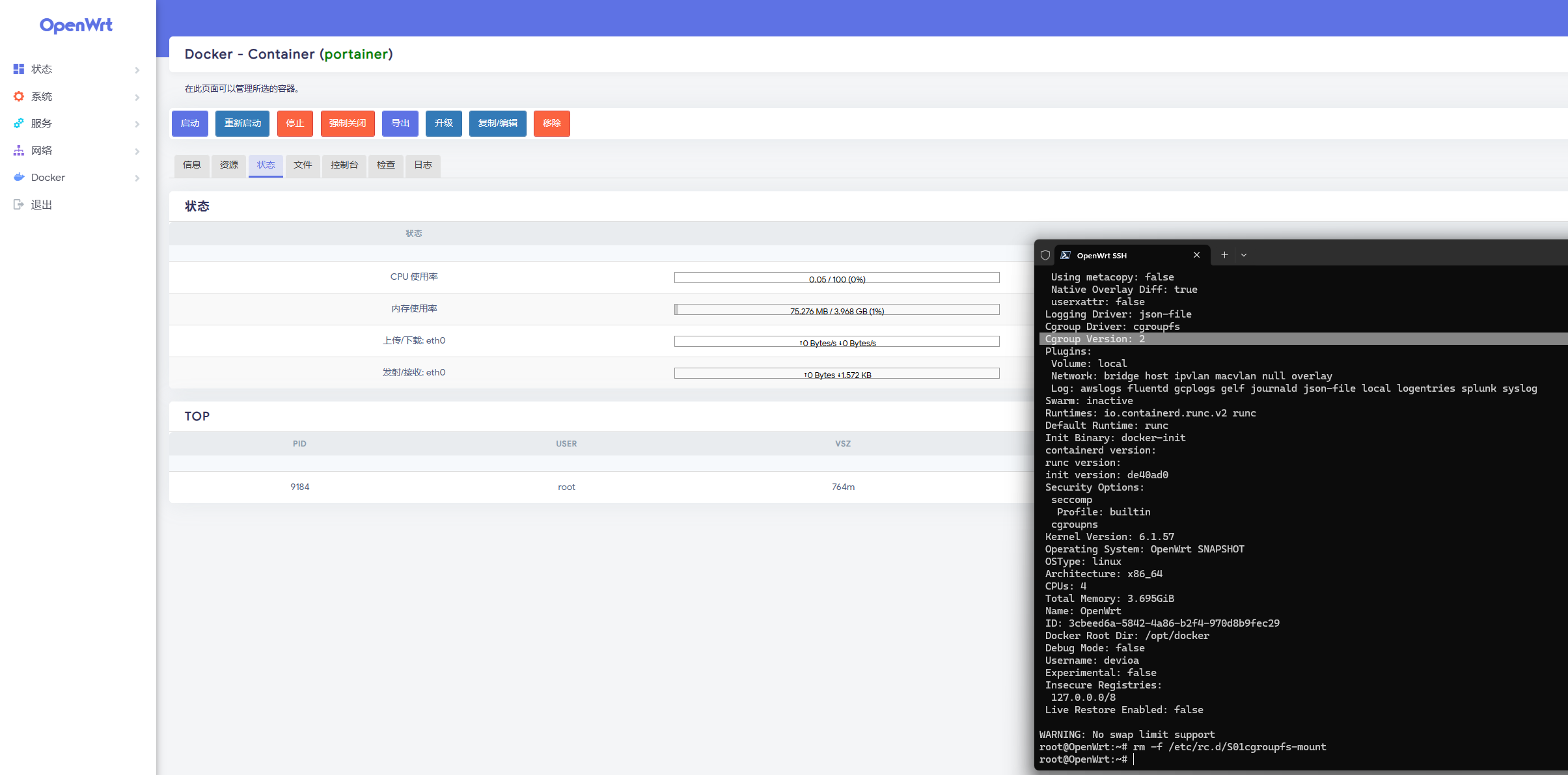 容器资源状态获取异常 `NaN undefined / NaN undefined (0%)` · Issue #175 · lisaac/luci-app-dockerman · GitHub