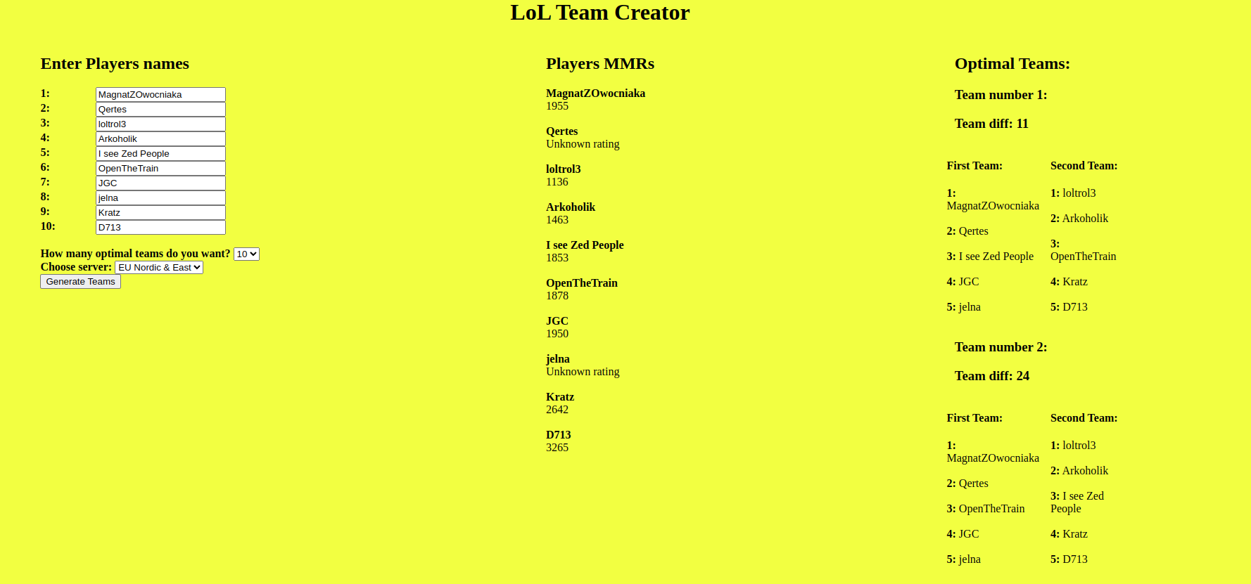GitHub - PanZWarzywniaka/lol-team-creator: Allows to create optimal ...