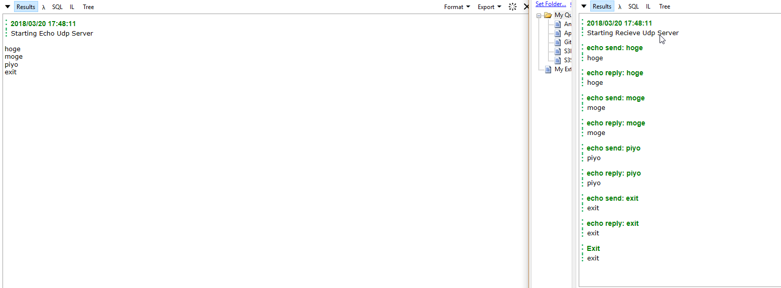Udp Echo Server by C#, Erlang : https://gist.github.com/voluntas ...
