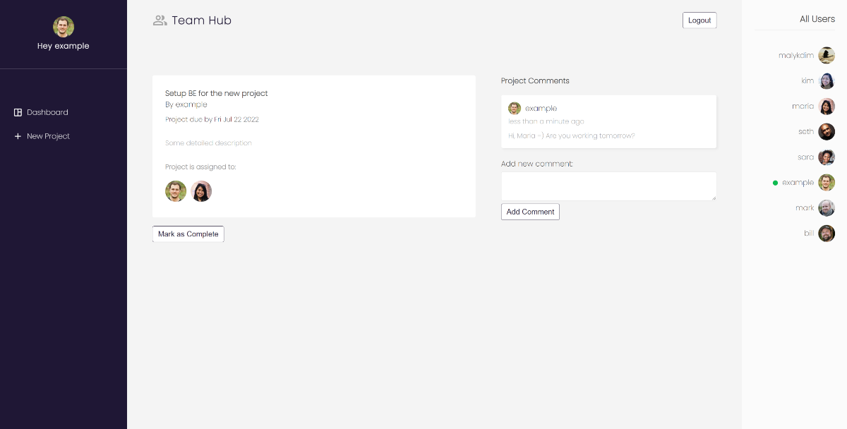 Github Malykdim Team Hub Project Management Website Created With