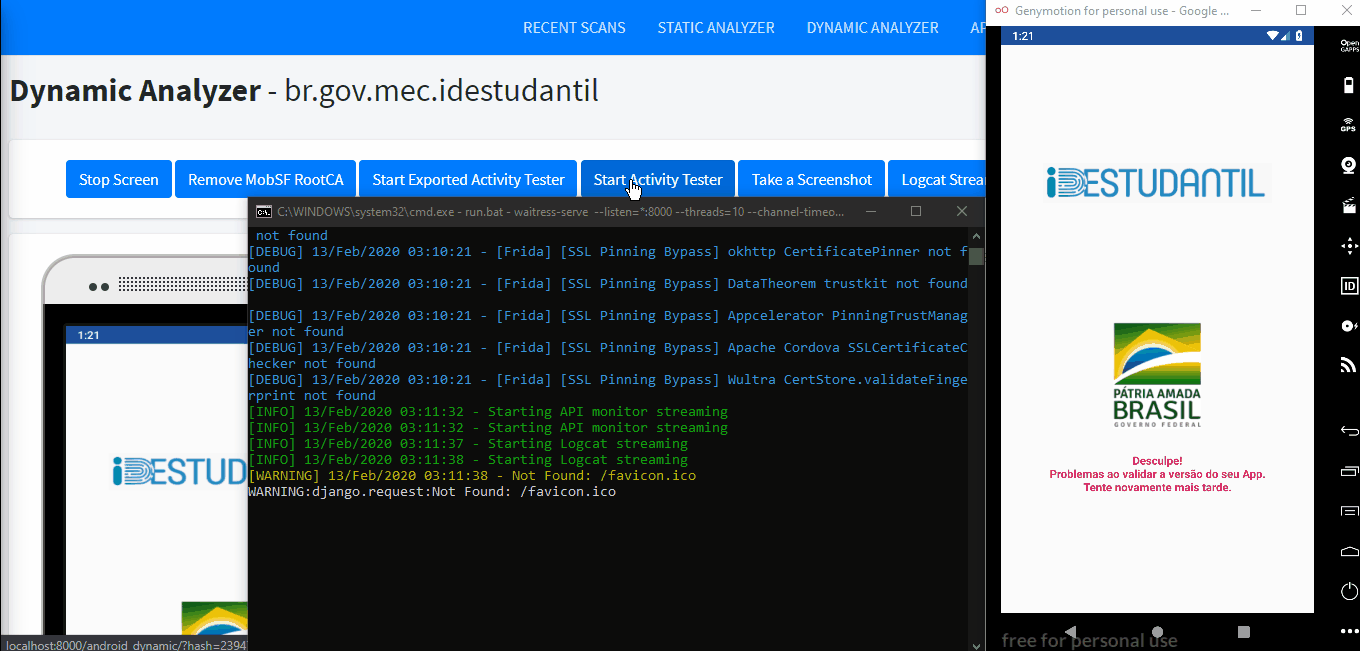 Various problems when performing dynamic analysis · Issue #1261 · MobSF/Mobile-Security ...