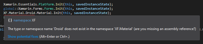 The type or namespace name 'Droid' does not exist in the namespace 'XF.Material' · Issue #299 ...