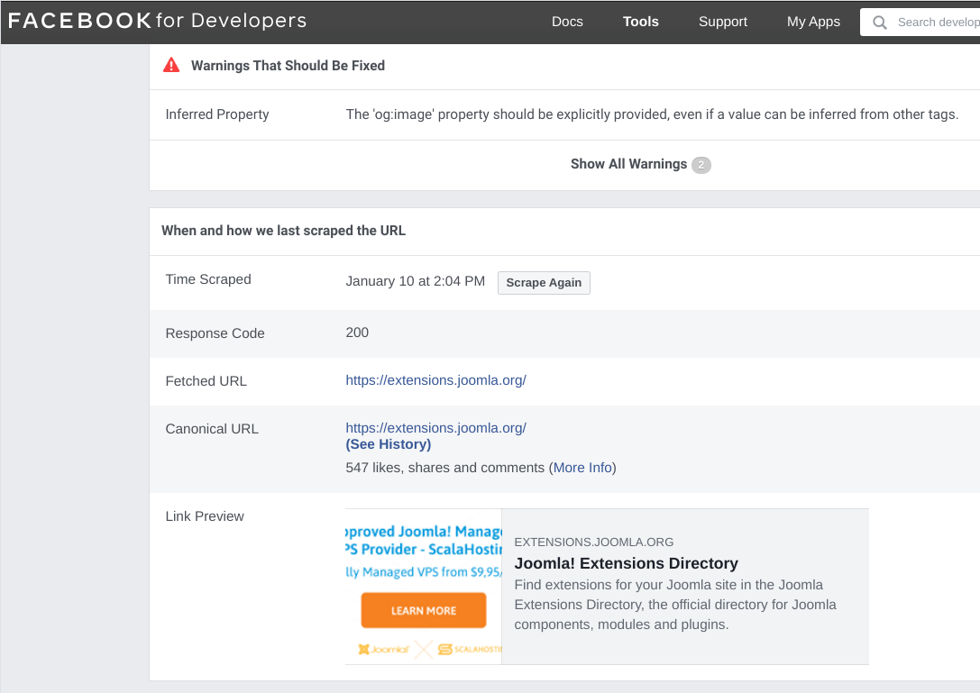 [JED] Share link on Facebook and advertisement is the preview image · Issue #211 · joomla/jed ...