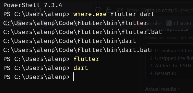 flutter and dart command return nothing in windows 11 · Issue #126897 · flutter/flutter · GitHub