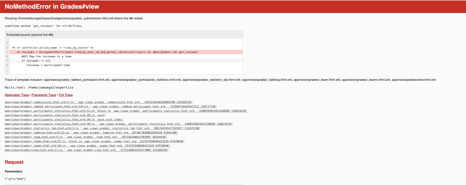 NoMethodError in Grades#view · Issue #2021 · expertiza/expertiza · GitHub