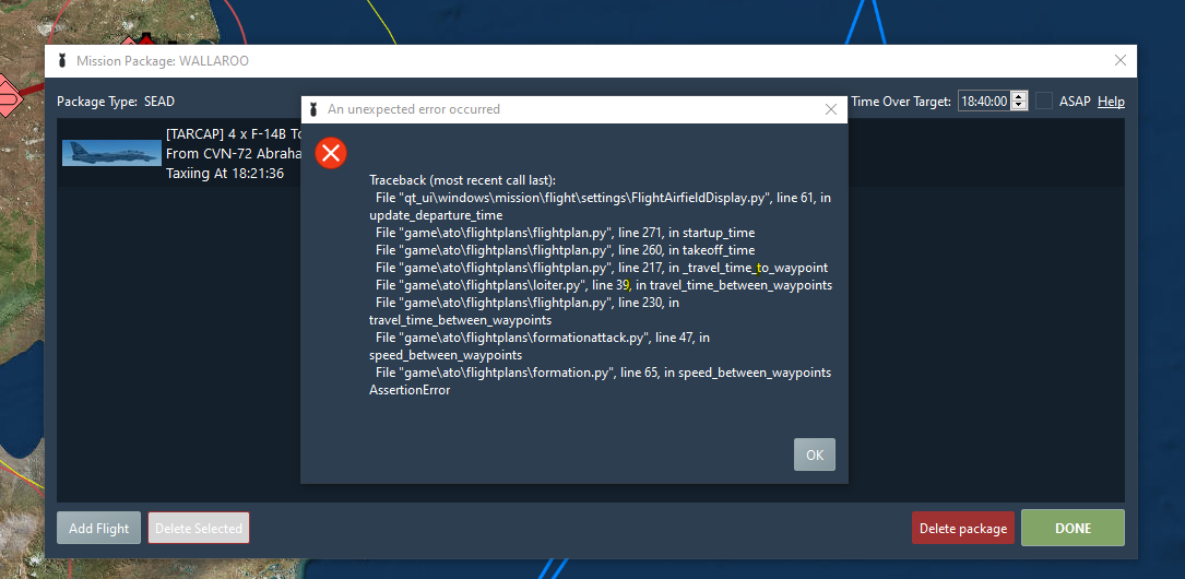 AssertionError encountered when deleting a flight from a mission ...