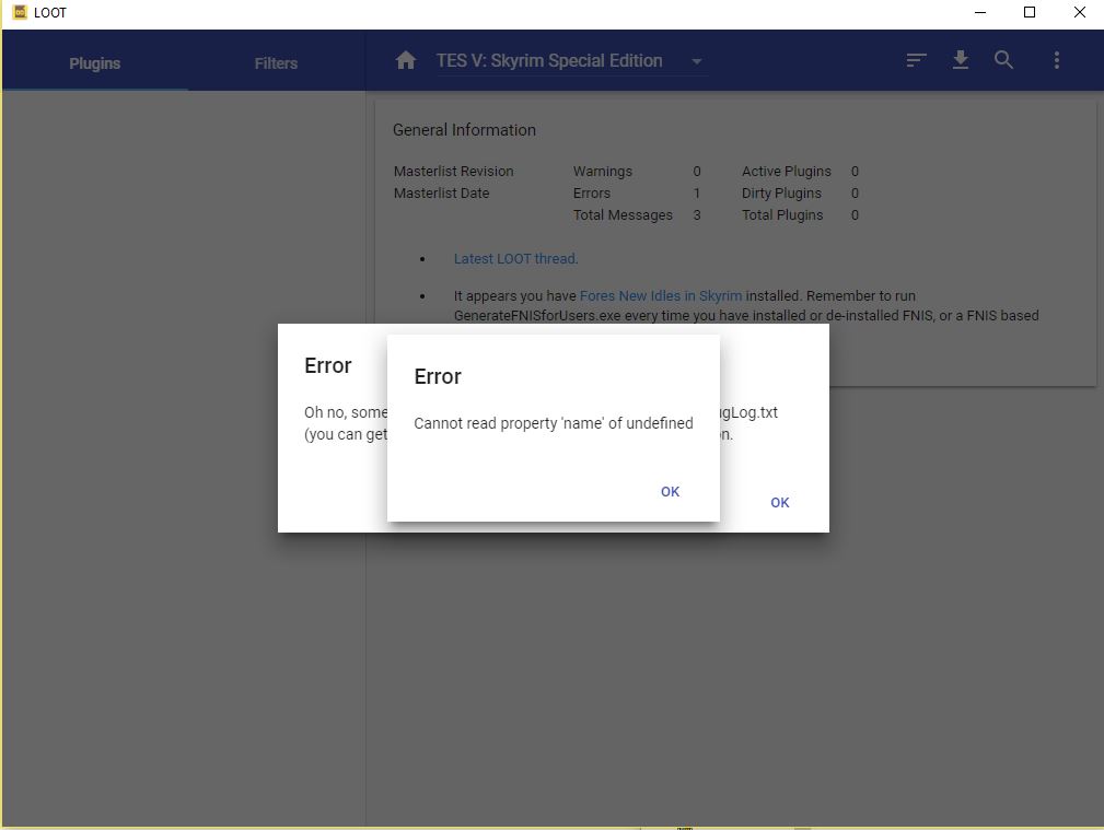 ERROR: Cannot read property "status" of undefined Skyrim SE · Issue #939 · loot/loot · GitHub