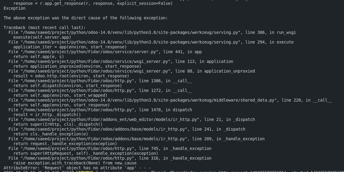 odoo14 werkzeug: Error on request : 'Request' object has no attribute ...