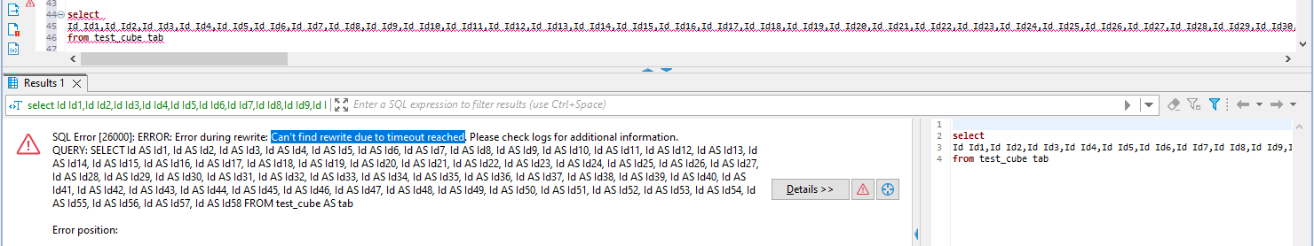 PG_SQL - Can't find rewrite due to [] AST node limit reached/Can't find ...