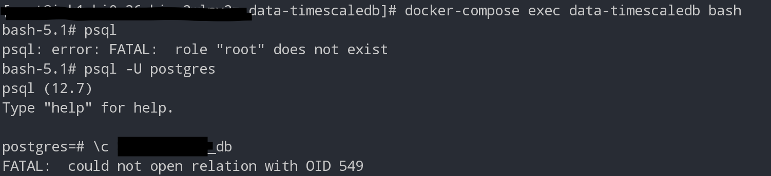 [Bug]: Can't connect database after run VACUUM FULL · Issue #5693 · timescale/timescaledb · GitHub