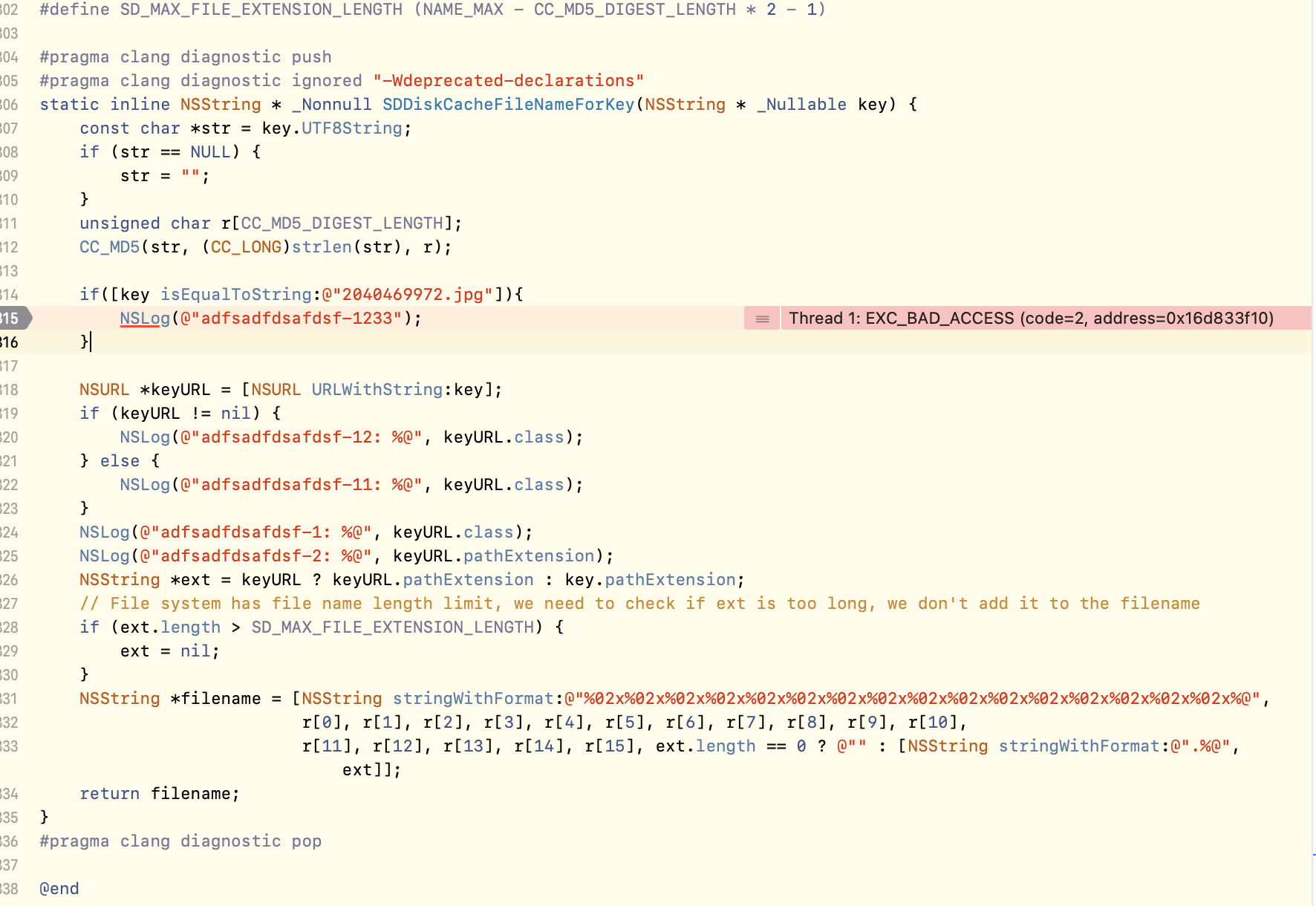 SDDiskCacheFileNameForKey crash · Issue #3534 · SDWebImage/SDWebImage · GitHub