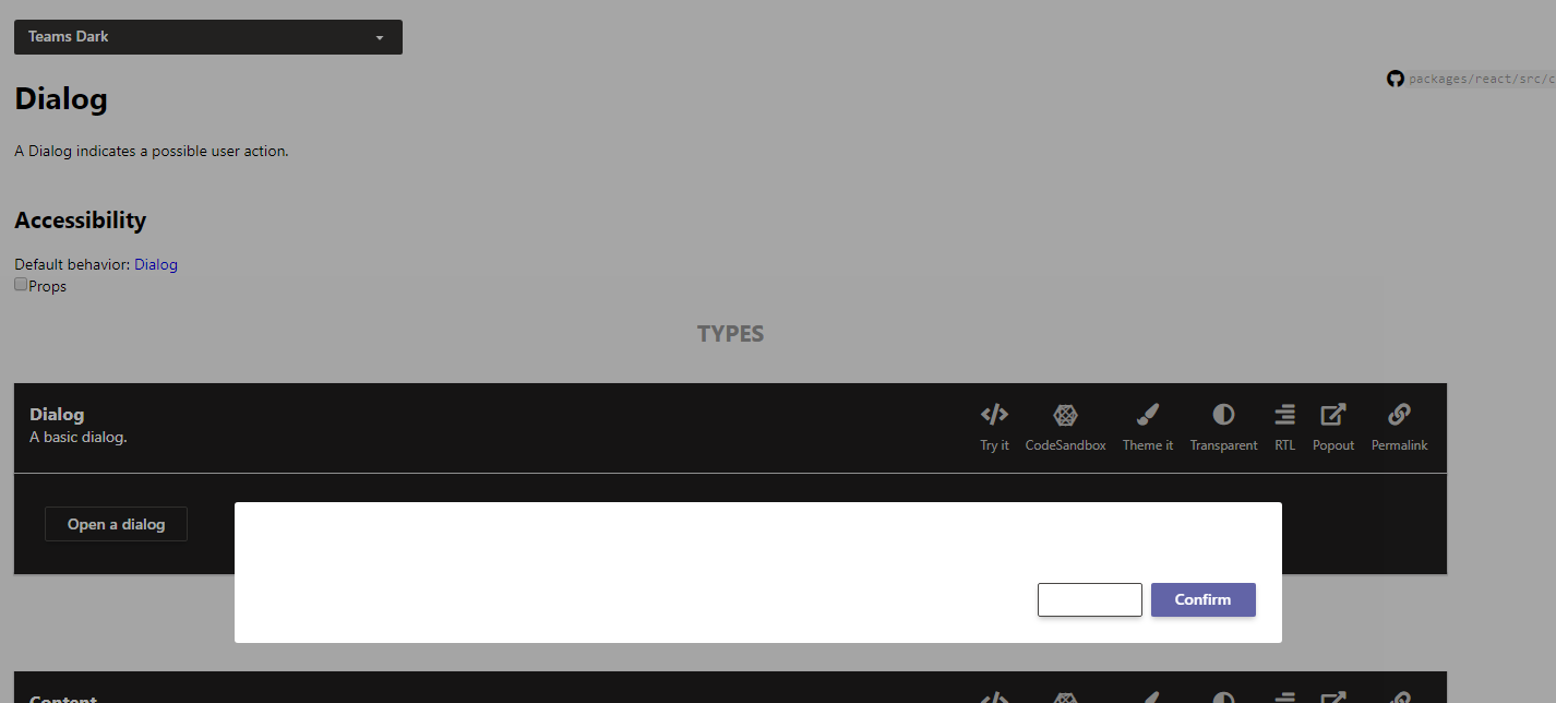 Dialog Component breaks in Dark mode · Issue #1313 · microsoft/fluent-ui-react · GitHub