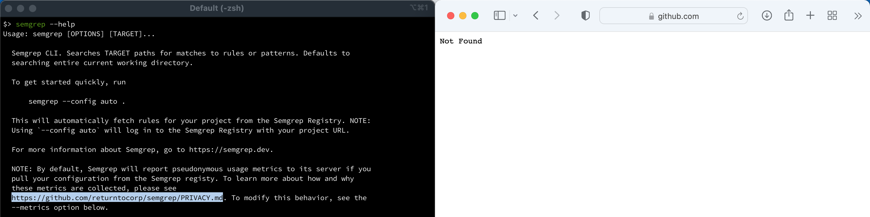 CLI's help (`semgrep --help`) returns a broken link about "how and why these metrics are ...