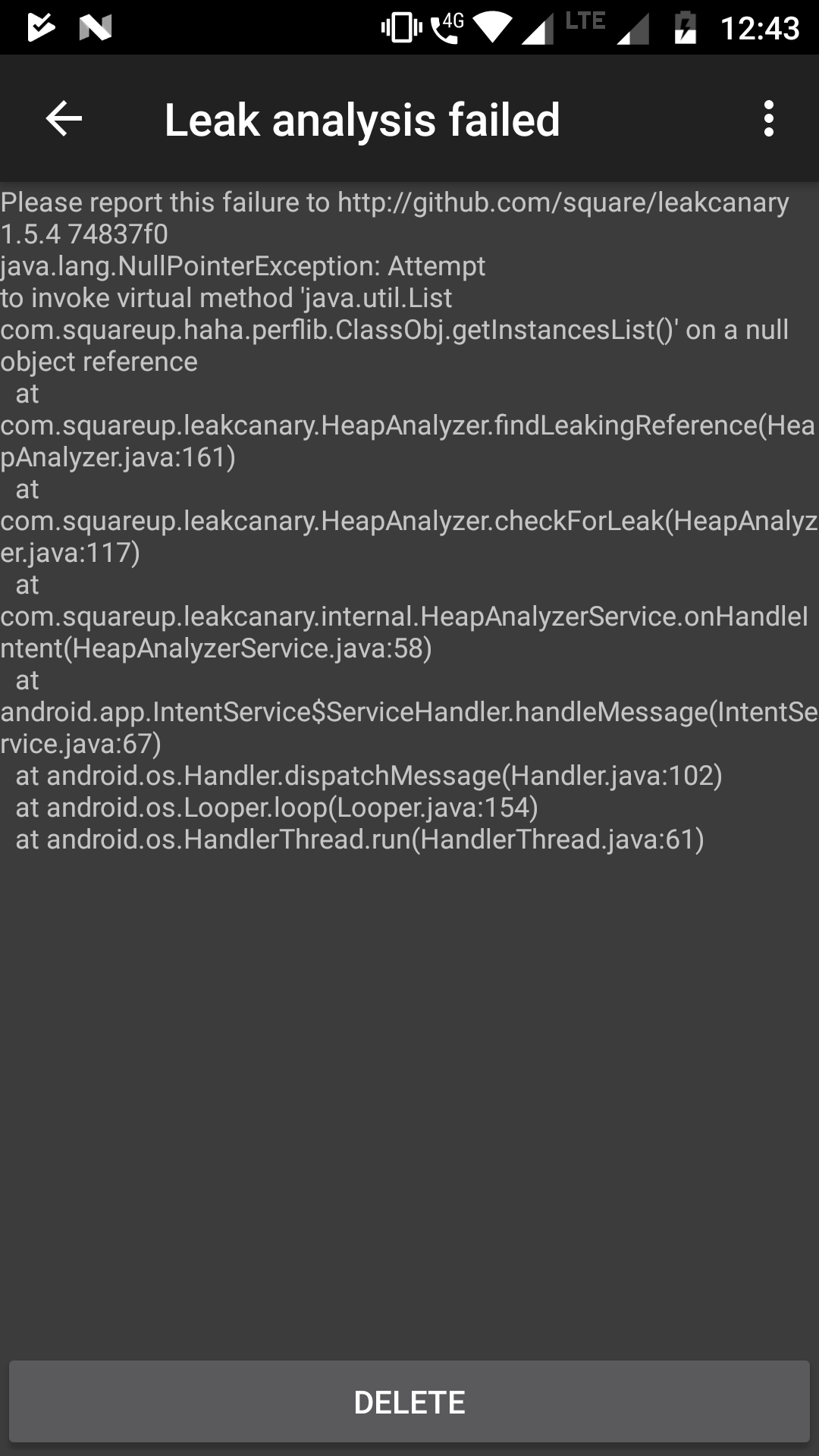 NullPointerException: HeapAnalyzer.findLeakingReference invoking 'List ClassObj.getInstancesList ...