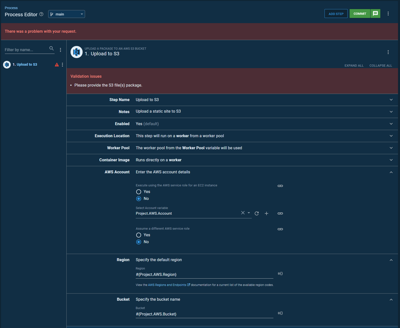 Upload to S3 bucket step not getting read from deployment_process.ocl correctly · Issue #6732 ...