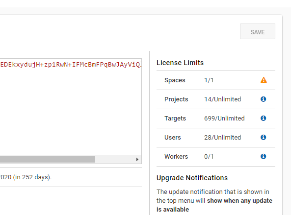 Space calculation for standard unlimited licenses after upgrade from enterprise is limiting ...
