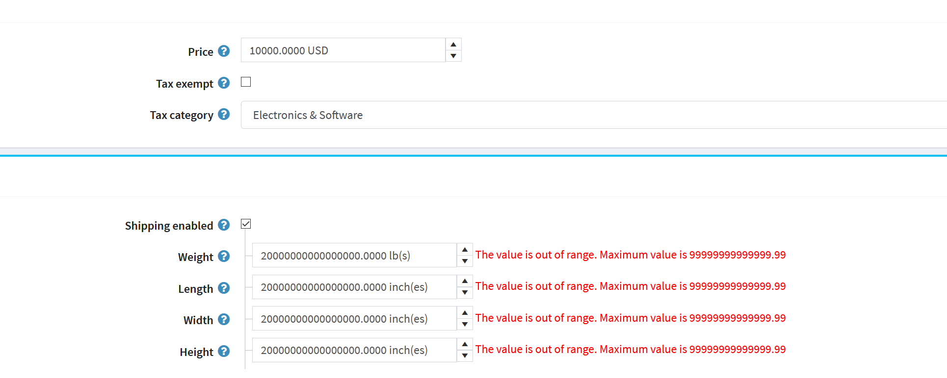 The value is out of range. Maximum value is 99999999999999.99 in Product Edit Page · Issue #5258 ...
