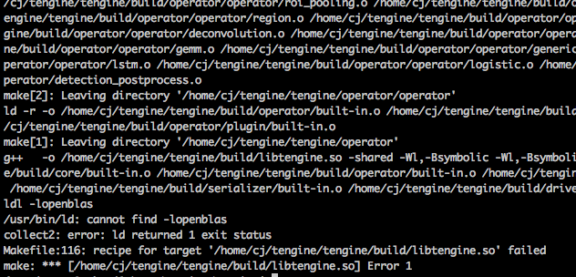 Tengine编译失败：/usr/bin/ld: cannot find -lopenblas · Issue #112 · OAID/Tengine · GitHub