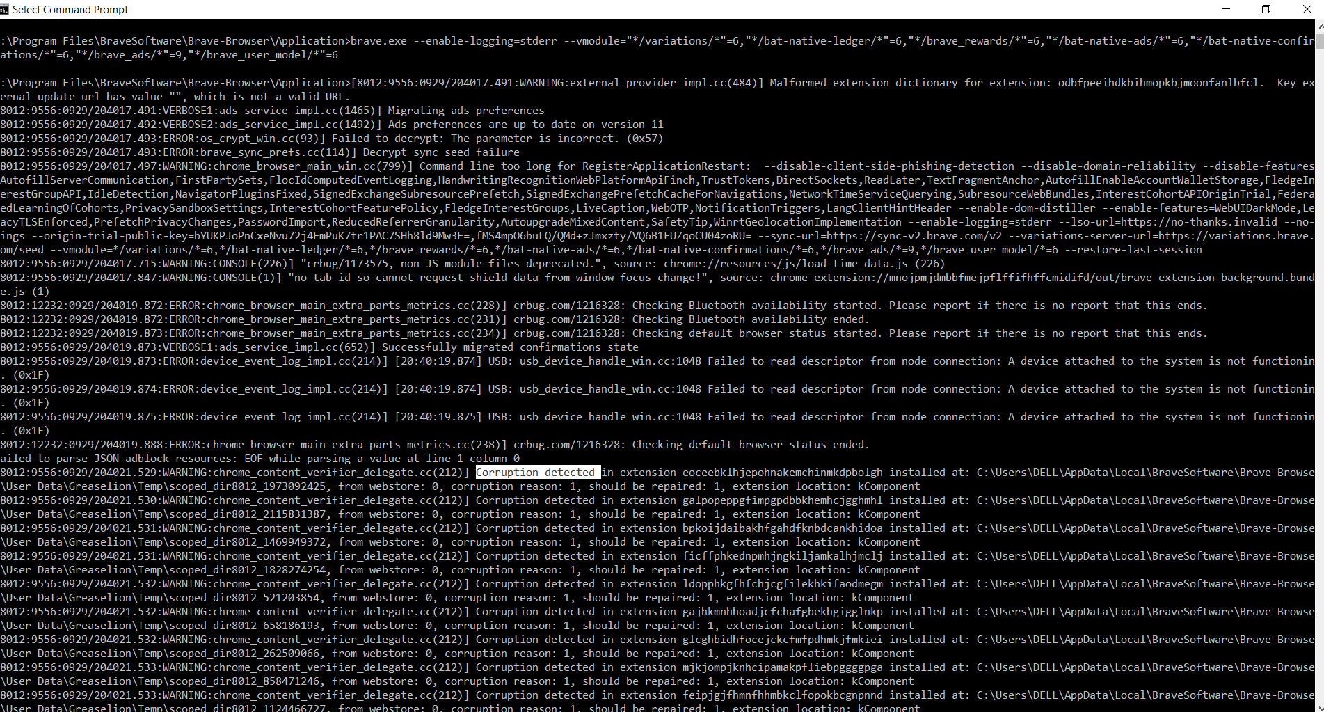 Corruption detected in extension eoceebklhjepohnakemchinmkdpbolgh ...