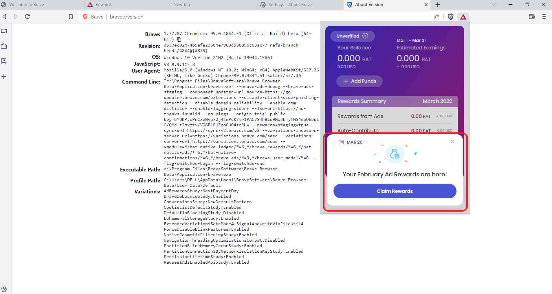 Br Panel Is Showing The Old Grant Notification Ui In An Upgraded Profile · Issue 21604 · Brave