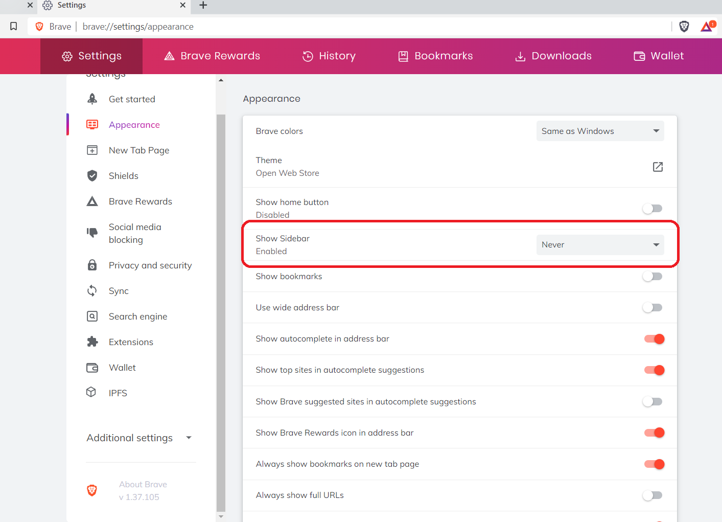 When sidebar is not enabled the text `Show Sidebar Enabled` is shown in ...