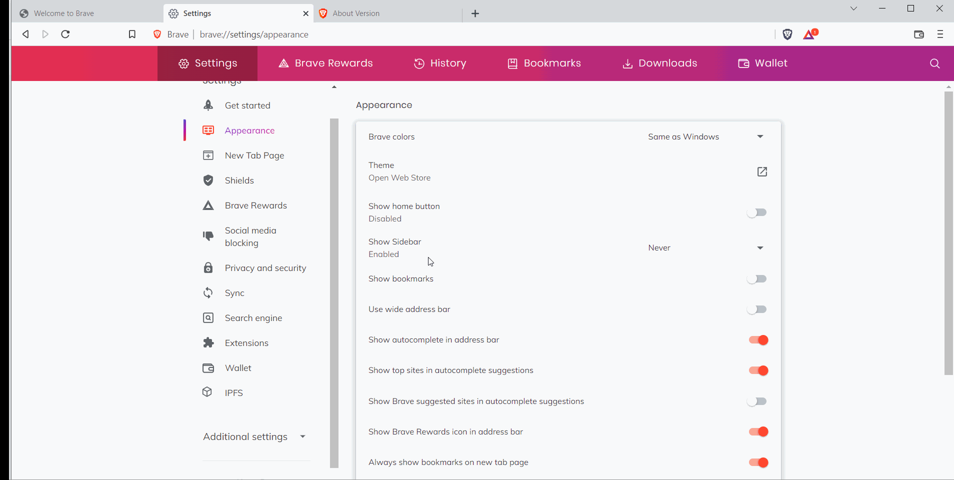 When sidebar is not enabled the text `Show Sidebar Enabled` is shown in ...
