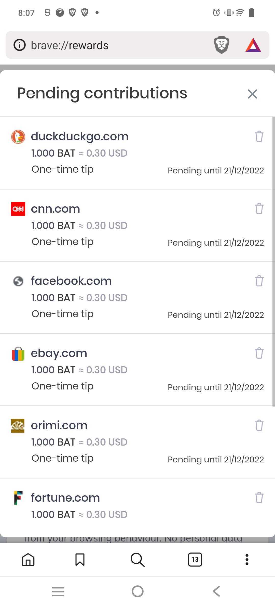 [Android] `Remove all` button is missing in Pending contribution table · Issue #25555 · brave ...