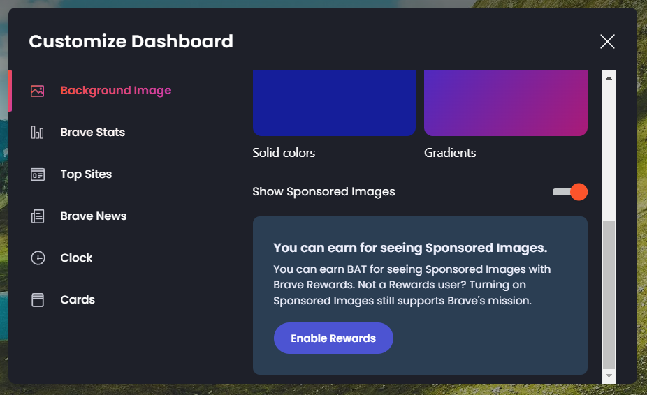 Improve Rewards Text On Sponsored Images Toggle In Background Settings · Issue 27304 · Brave 