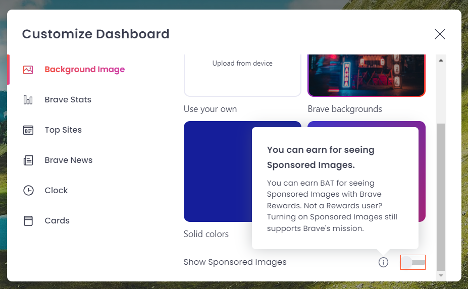 Improve Rewards Text On Sponsored Images Toggle In Background Settings · Issue 27304 · Brave 