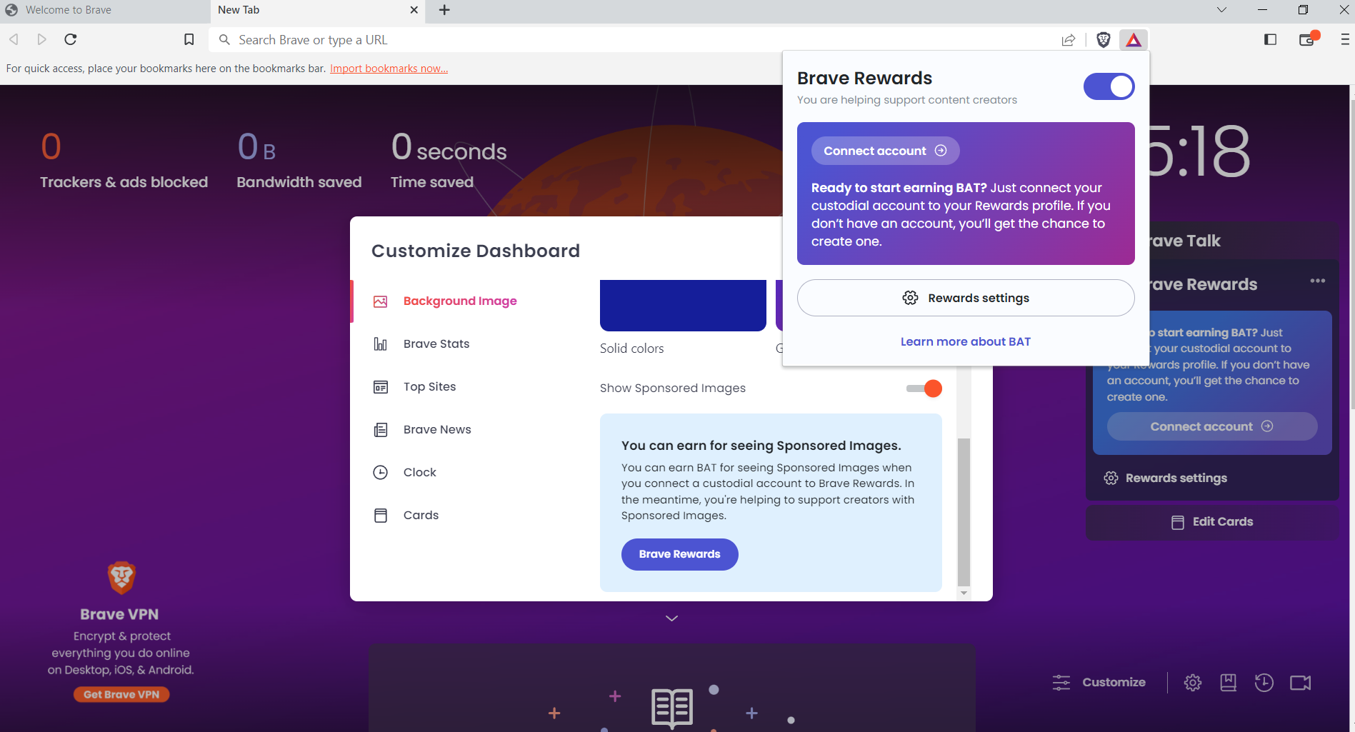 "Brave Rewards" button in NTP background / NTPSI settings does not do anything · Issue #29389 ...