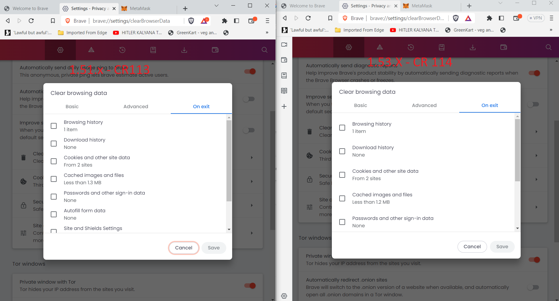 Spacing issue in `on exit` tab in Clear browsing data modal · Issue ...