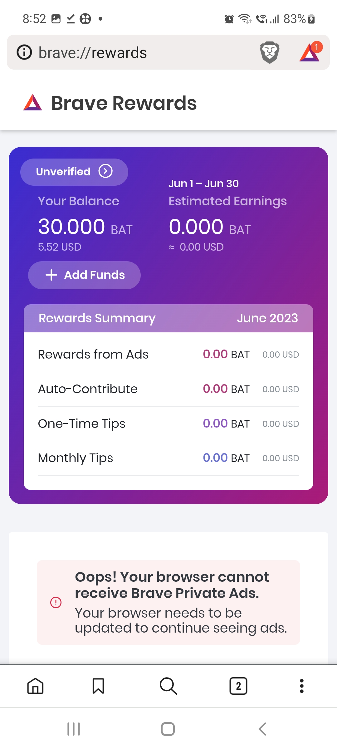 Uphold Icon Is Displayed Next To The Brave Rewards Balance In The Tipping Banner For 