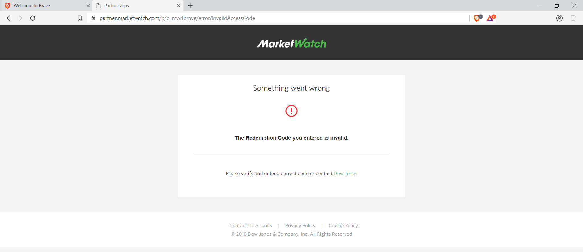 Getting `The Redemption Code you entered is invalid` message after click on `Get My Subscription ...
