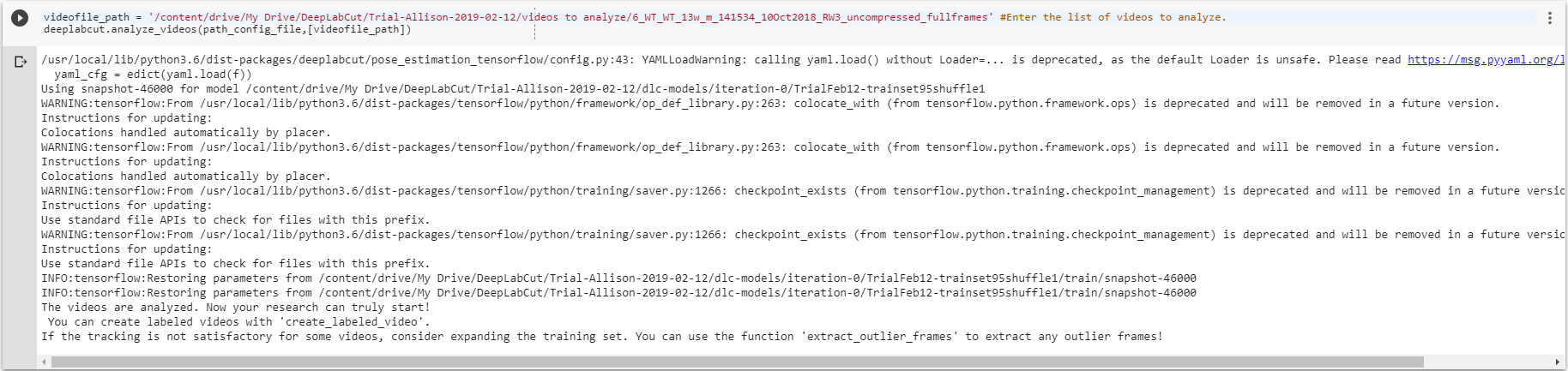 Error no file created after analyze_videos · Issue #248 · DeepLabCut/DeepLabCut · GitHub
