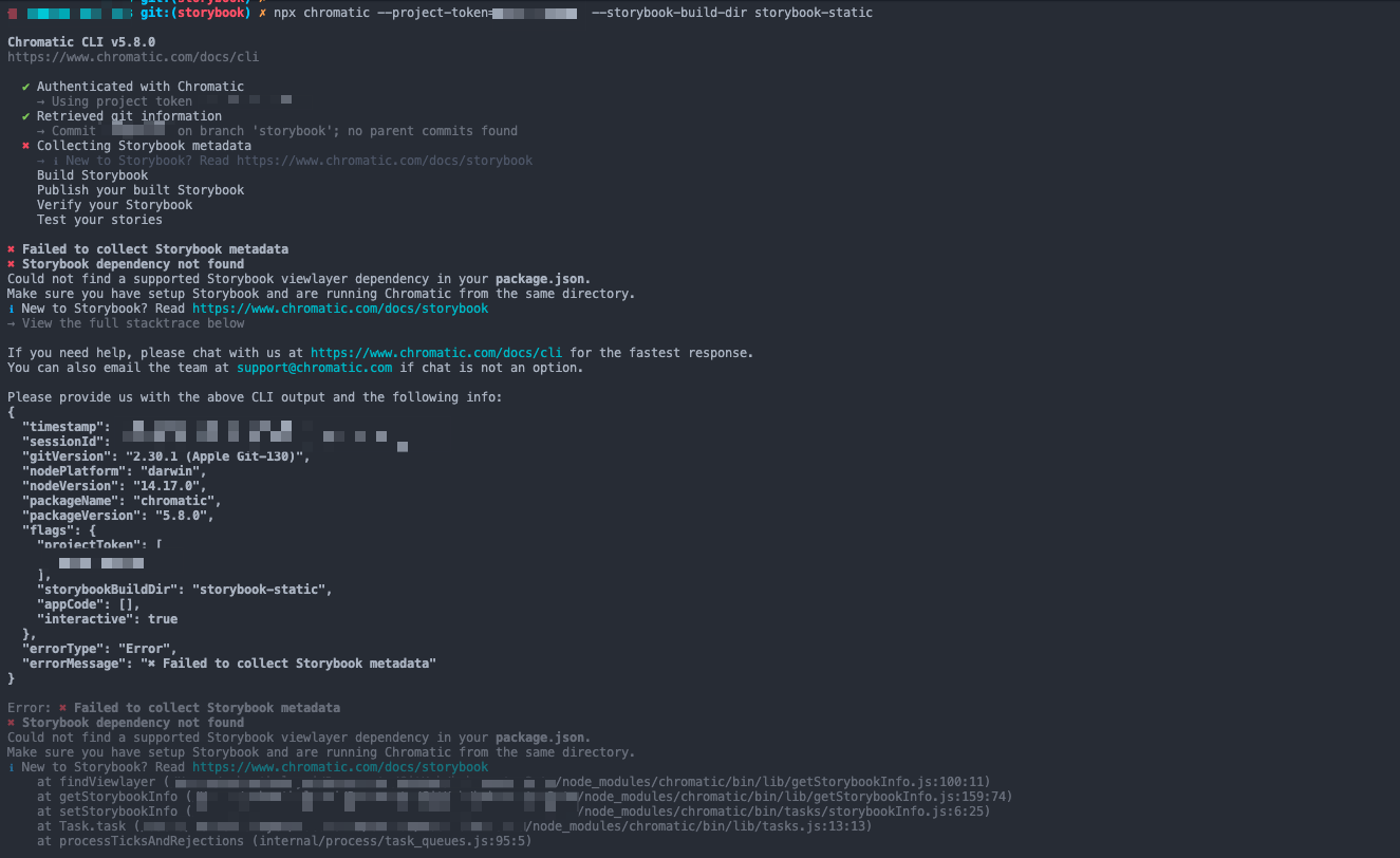 Error message: Failed to collect Storybook metadata · Issue #324 · chromaui/chromatic-cli · GitHub