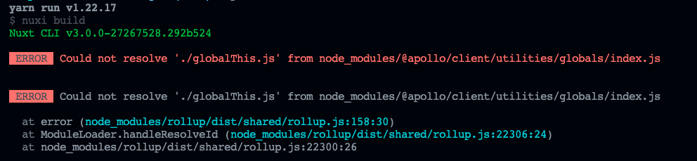 Could not resolve './globalThis.js' · Issue #1279 · vuejs/apollo · GitHub