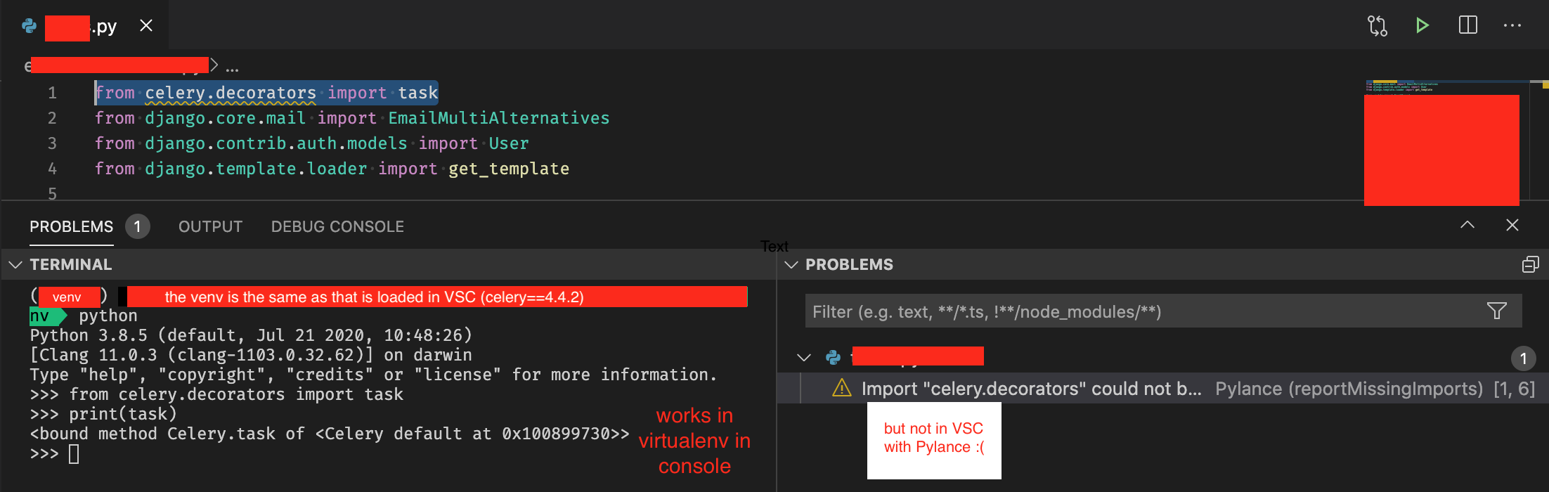 Pylance ReportMissingImports error on celery.decorators (works fine in terminal) · Issue #433 ...
