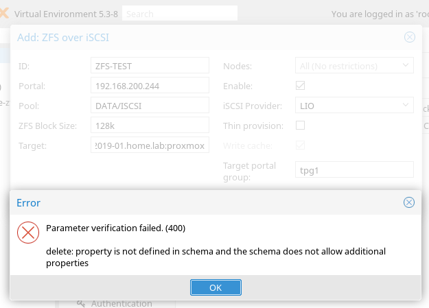 Validation problem after patch · Issue #36 · TheGrandWazoo/freenas-proxmox · GitHub