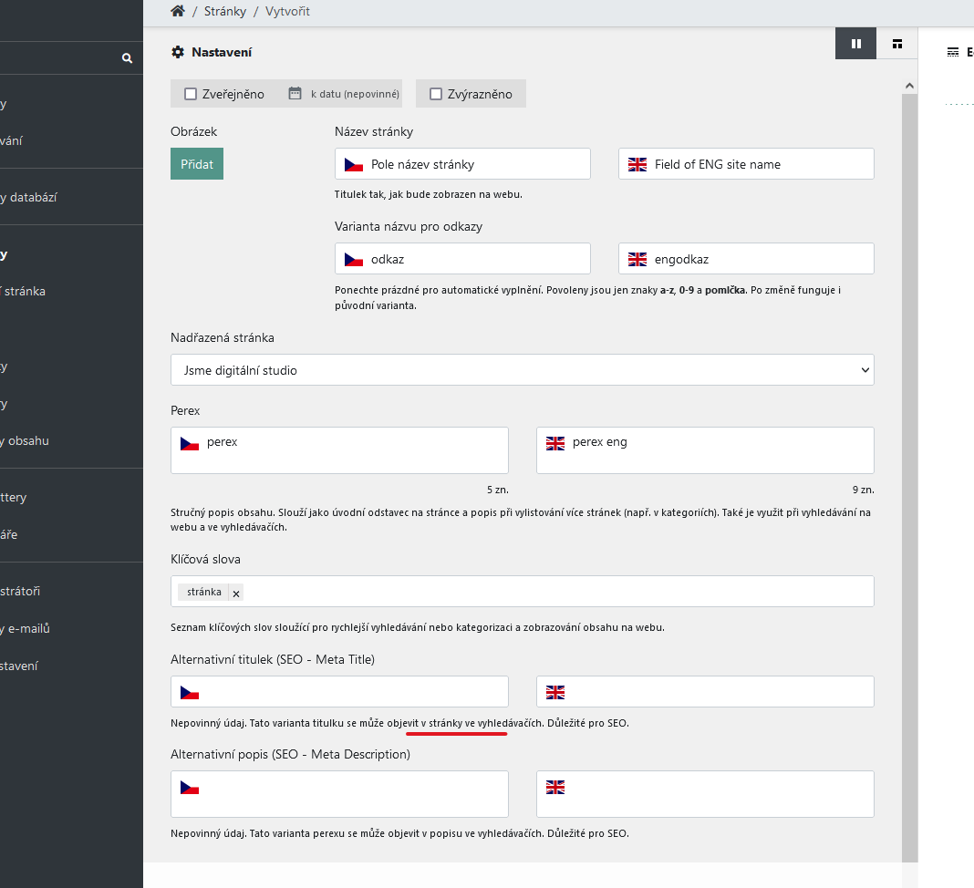 Překlep ve vysvětlivce pole Alternativní titulek (SEO -Meta Title) · Issue #116 · sinfin/folio ...