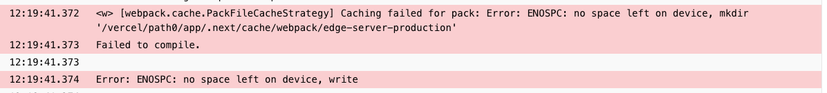 Build failing with error ENOSPC · Issue #8810 · vercel/vercel · GitHub